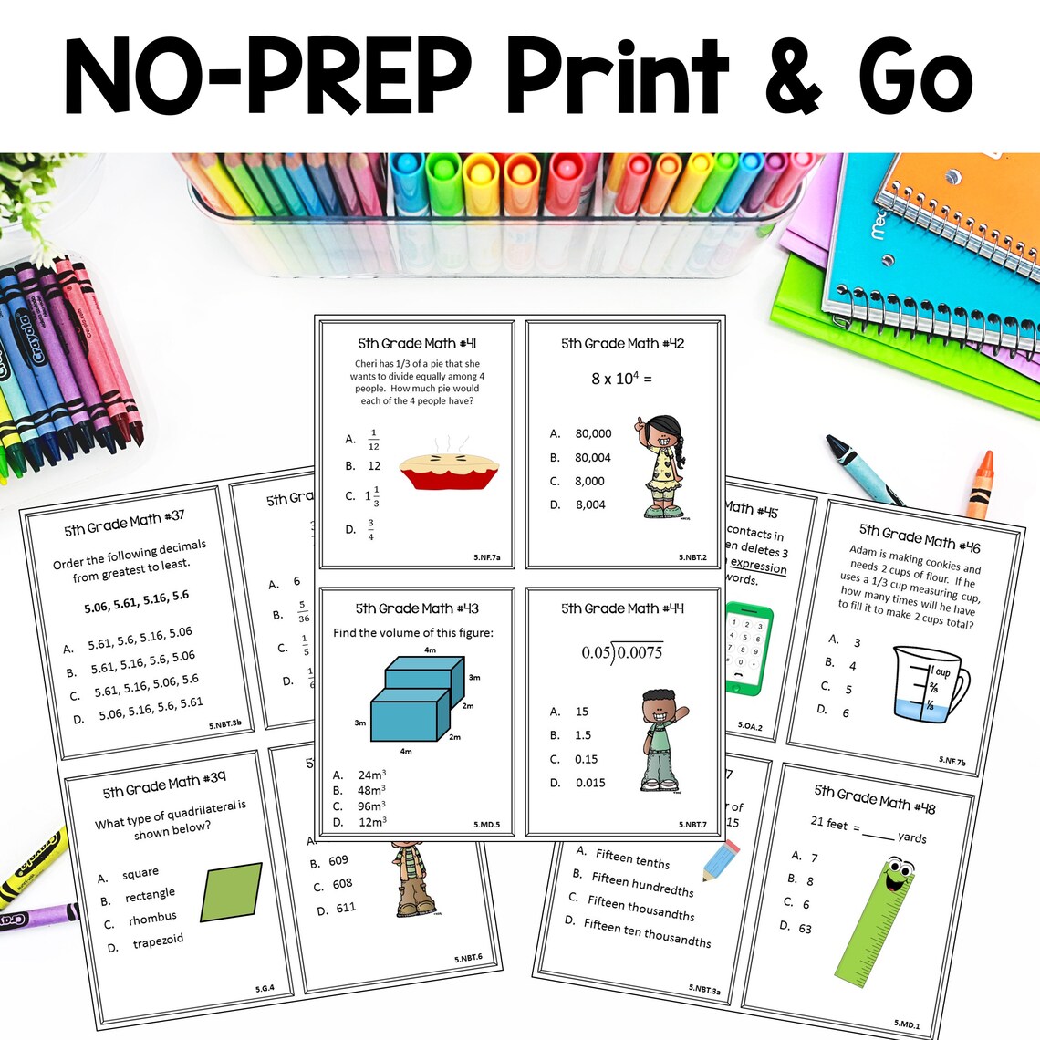 5th Grade Math Task Cards for End of Year Review and Test Pep - Etsy