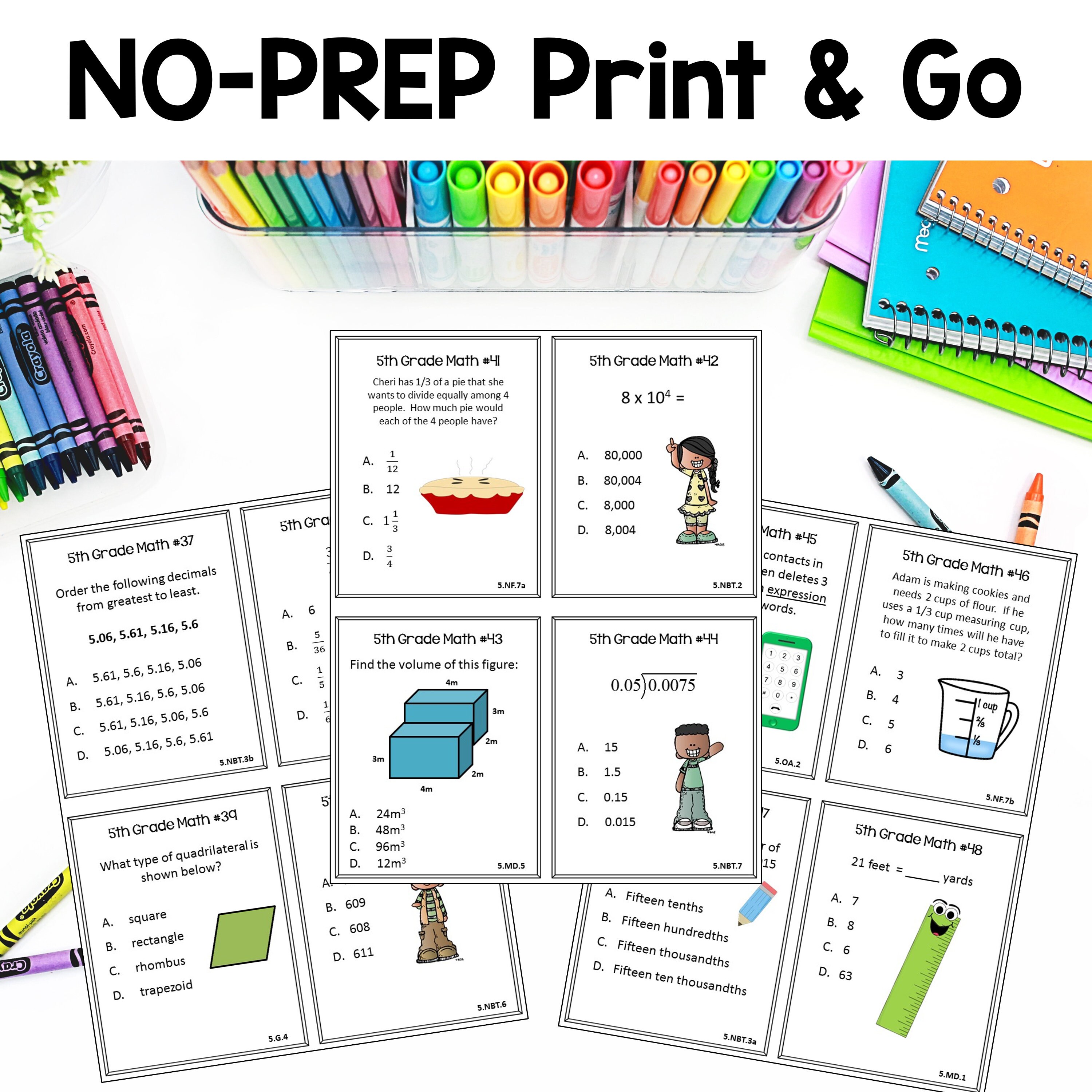 5th Grade Math Task Cards for End of Year Review and Test Pep - Etsy
