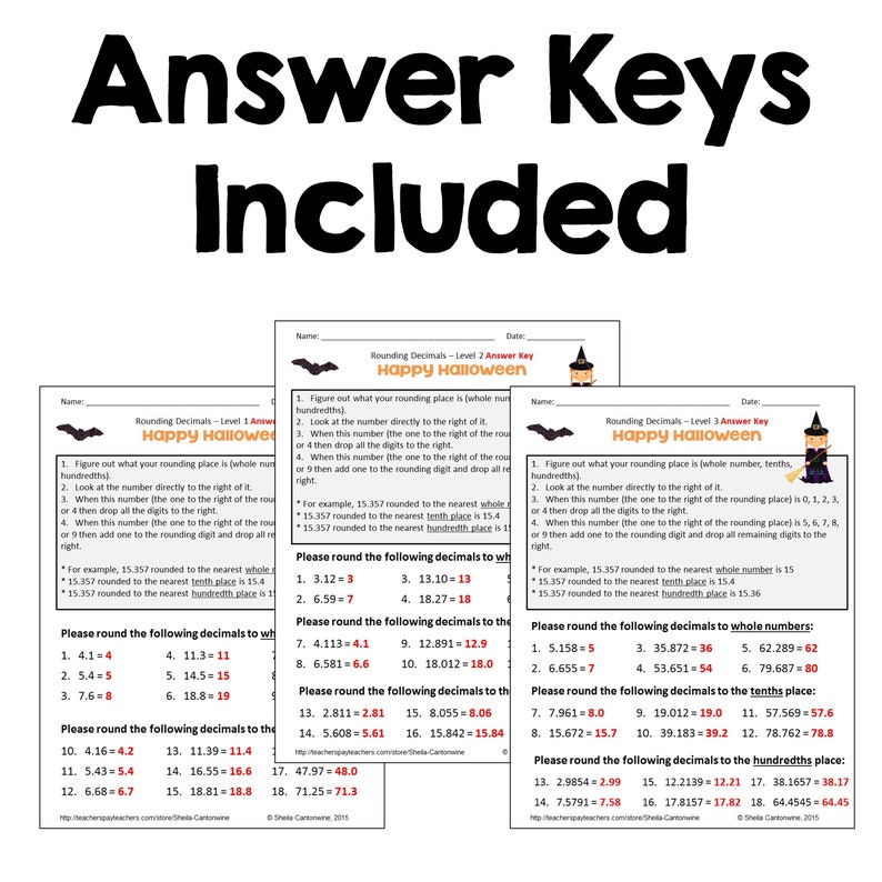 Halloween Rounding Decimals Worksheets - Etsy