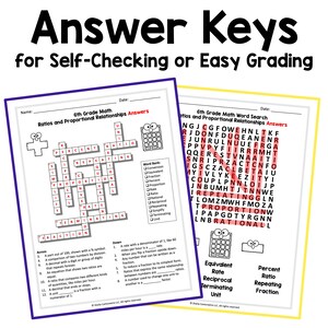 6th Grade Math Vocabulary Crossword Puzzles and Word Searches - No Prep ...