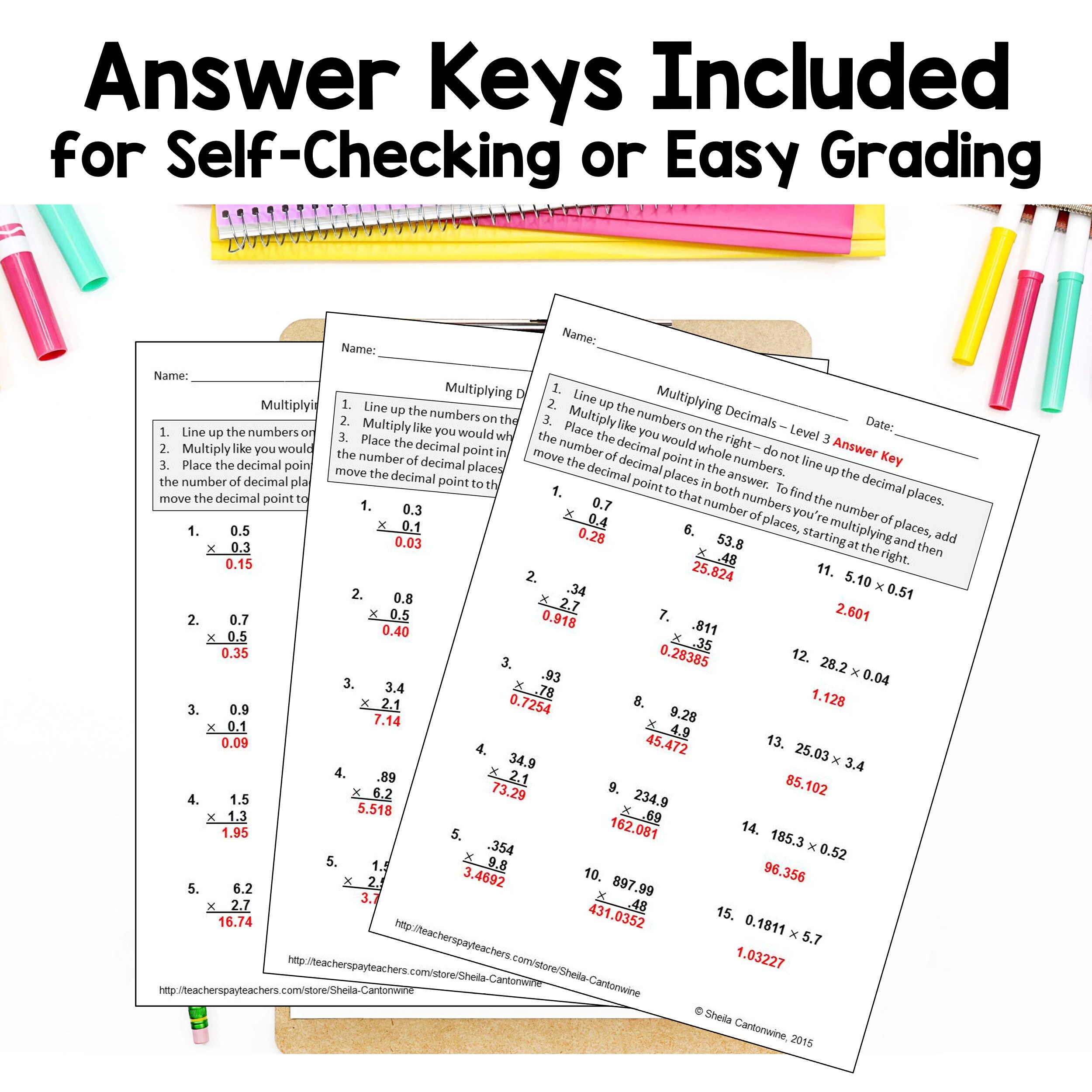 Multiplying Decimals Worksheets - Differentiated - Etsy