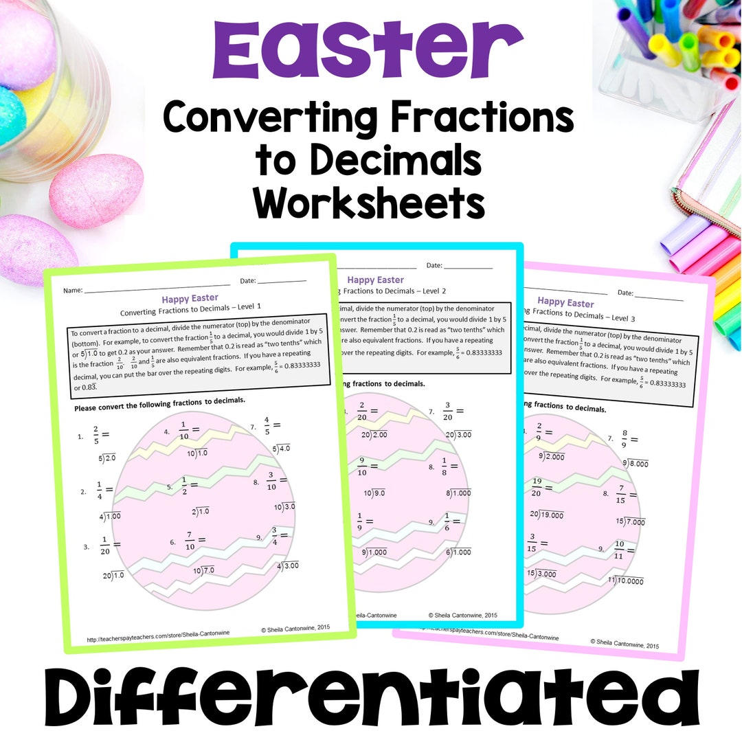 Easter Math Converting Fractions to Decimals Worksheets ...