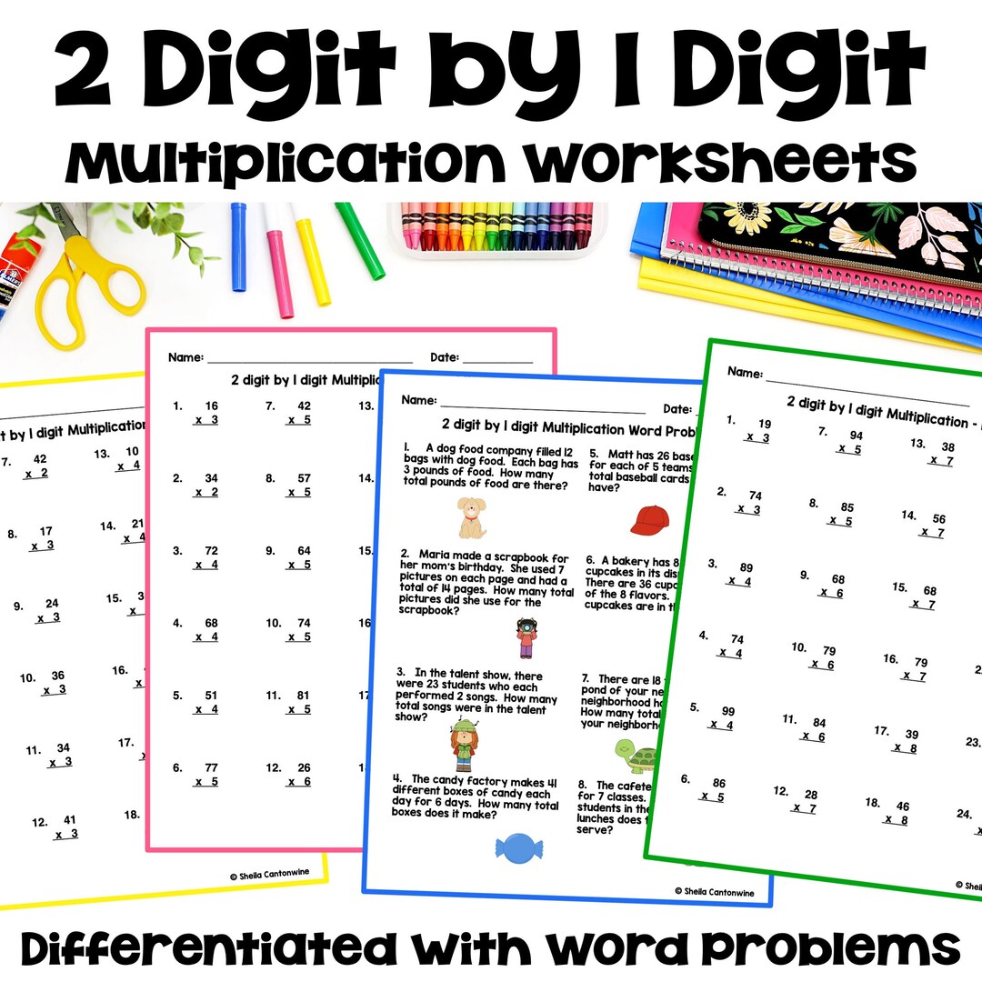 2 Digit by 1 Digit Multiplication Worksheets – Differentiated With Word ...