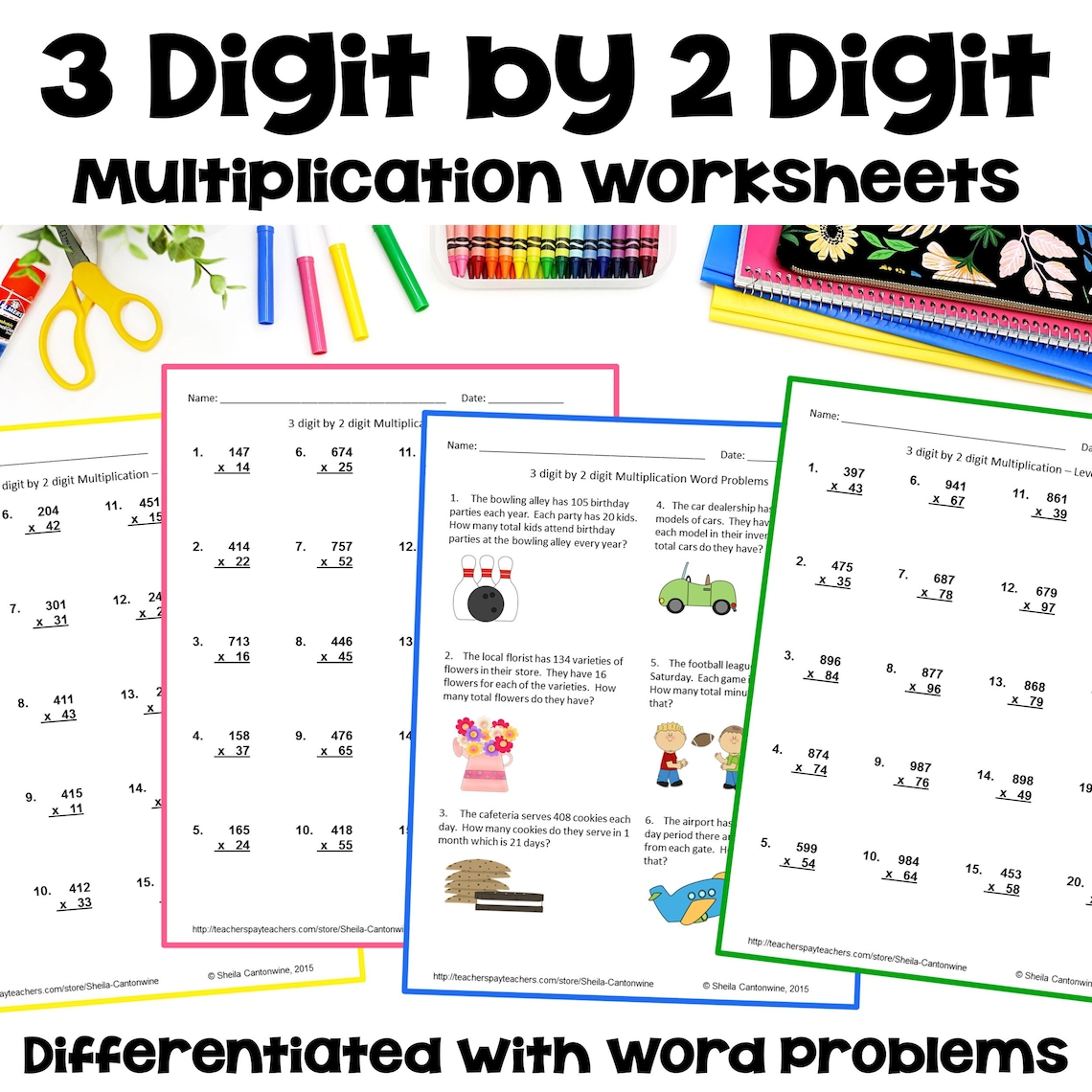 3 Digit by 2 Digit Multiplication Worksheets – Differentiated With Word ...