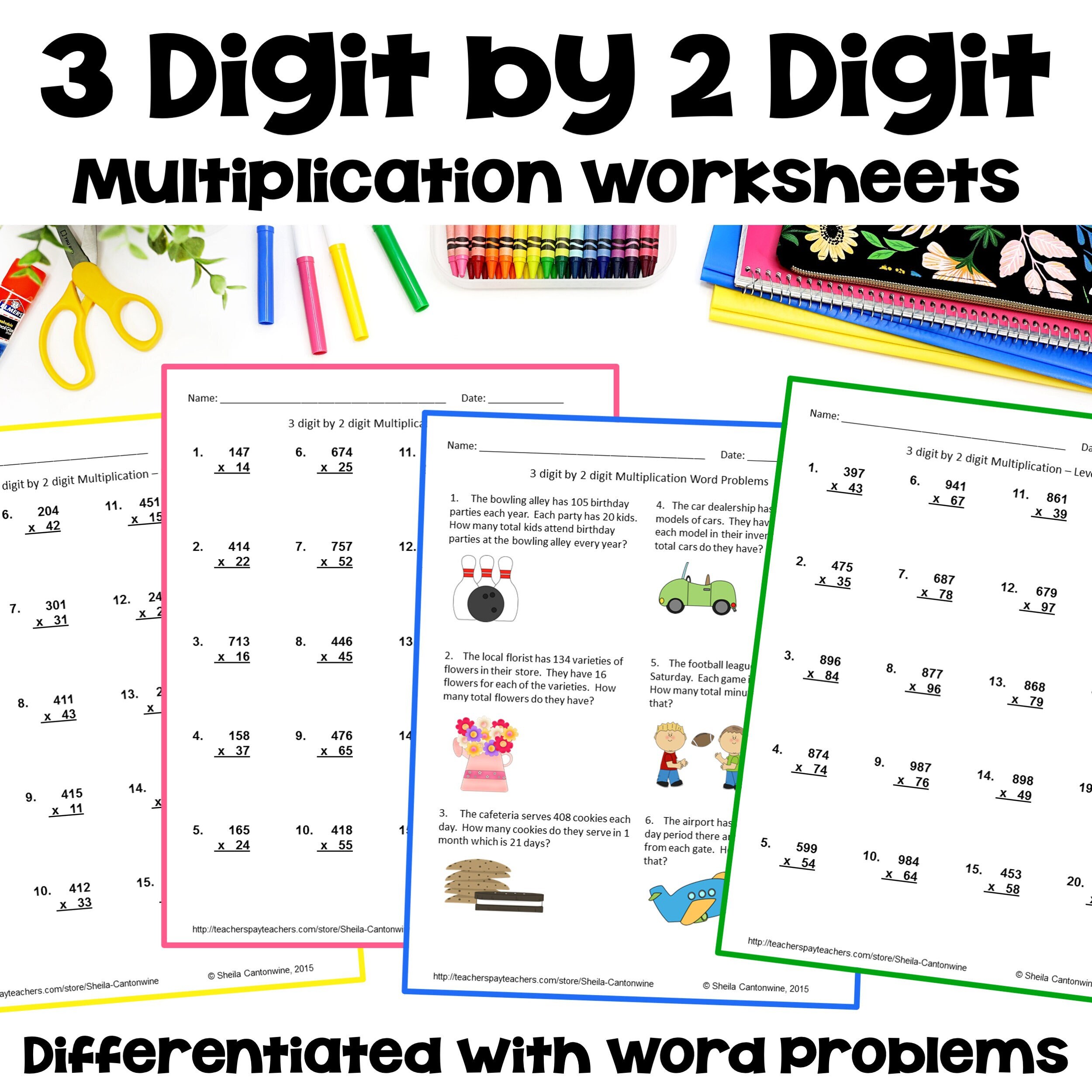 3 Digit by 2 Digit Multiplication Worksheets – Differentiated With Word ...
