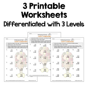 Thanksgiving Math Multiplying Decimals Worksheets – Differentiated - Etsy