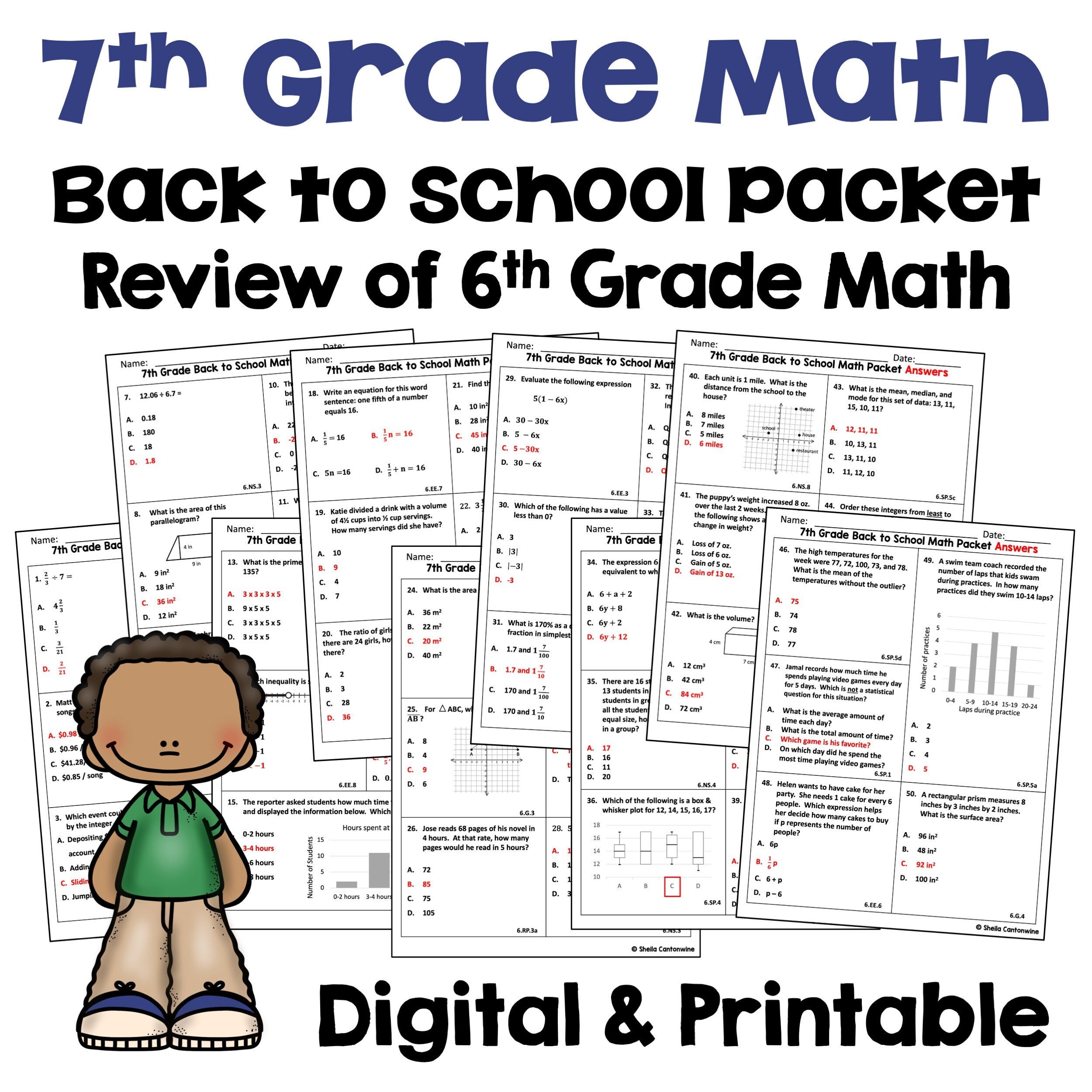 Back to School Math Activities for 7th Grade Math - Review of 6th Grade ...
