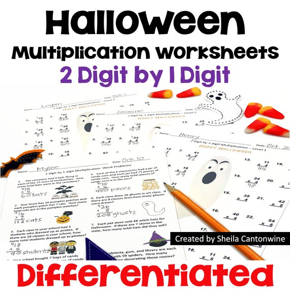 Halloween Math Worksheets for 2 Digit by 1 Digit - Etsy
