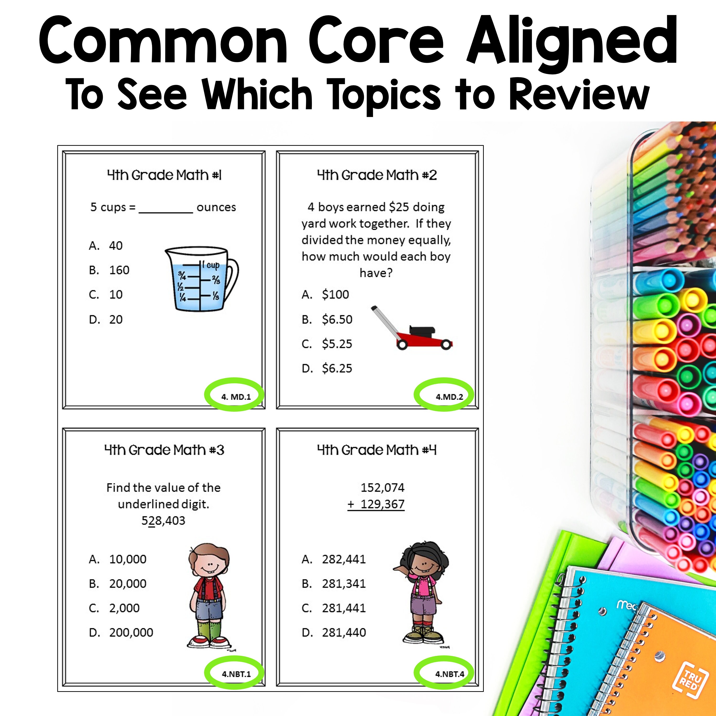 4th Grade Math Task Cards for End of Year Review and Test Prep - Etsy