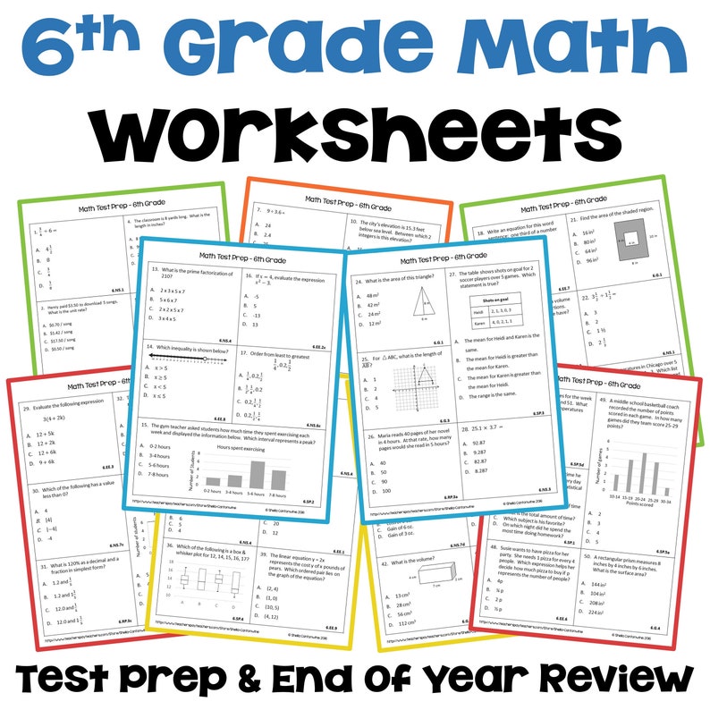 6th Grade Math Review Worksheets: Test Prep (printable) - Etsy