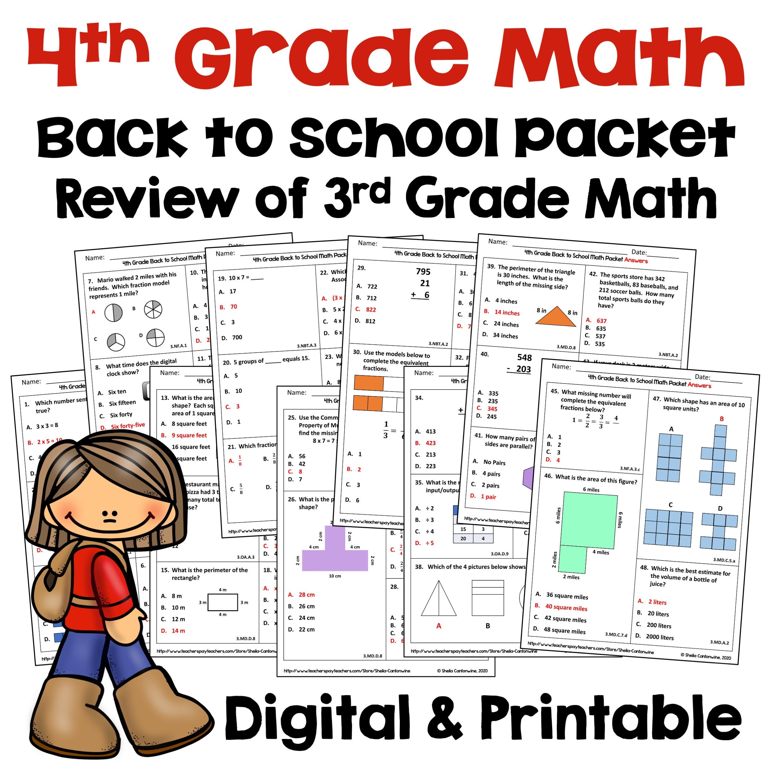 Back to School Math Activities for 4th Grade Math - Review of 3rd Grade ...