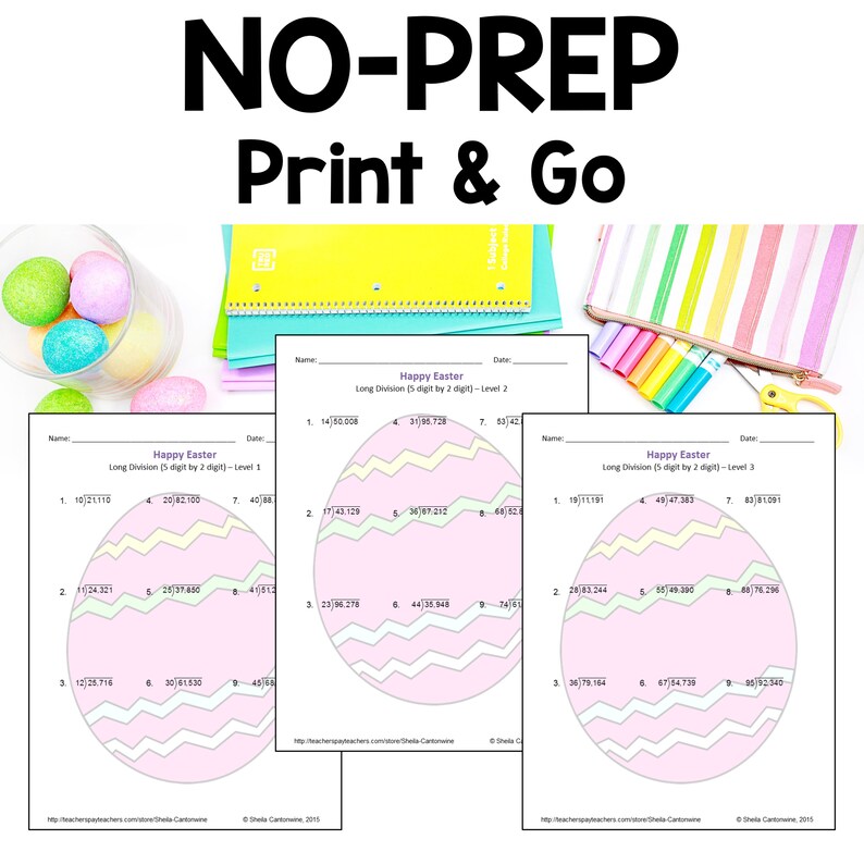 Easter Math 5 Digit by 2 Digit Long Division Worksheets ...