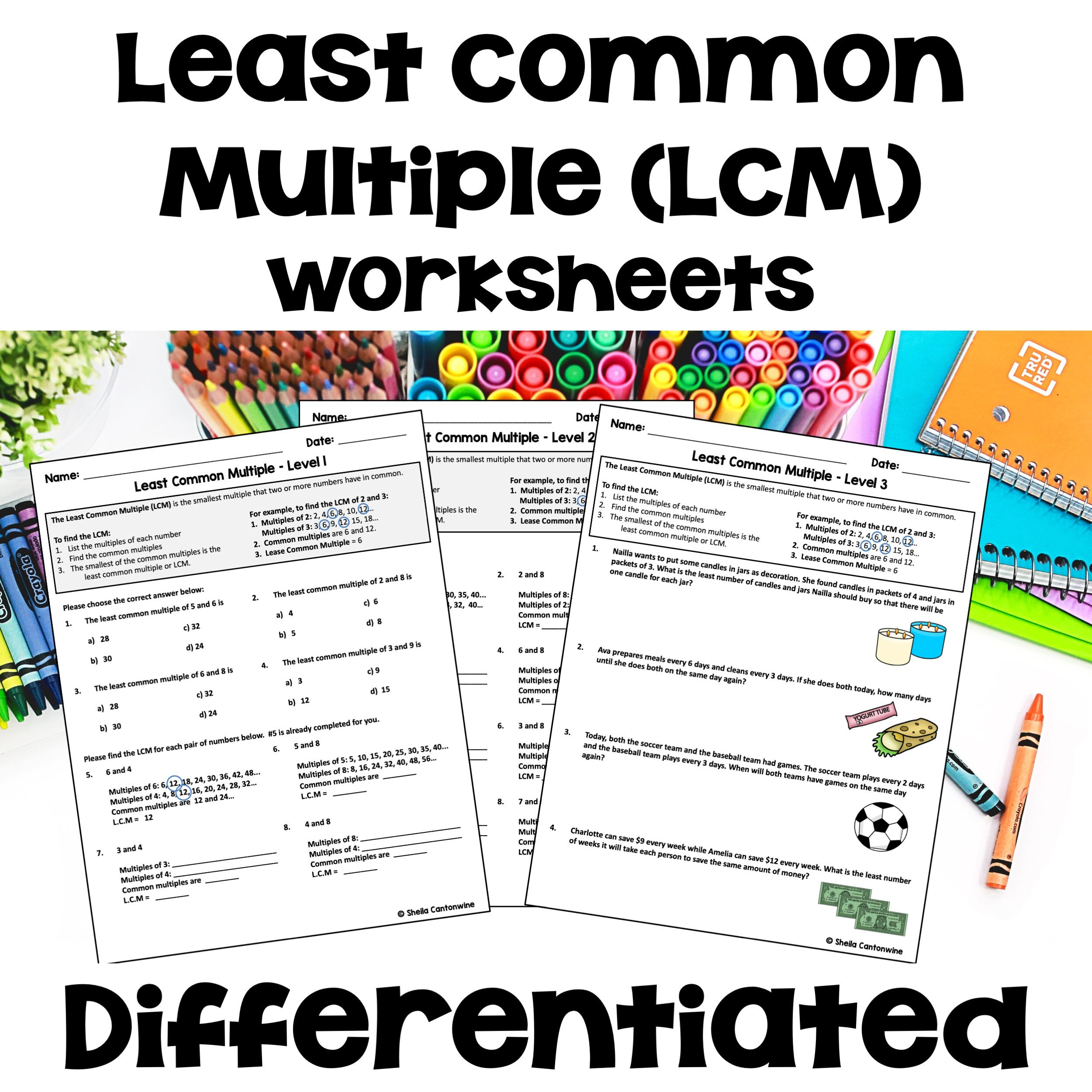 Least Common Multiple (LCM) Worksheets - Differentiated - Etsy