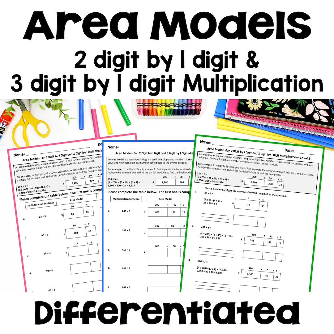 Area Model Multiplication Worksheets for 2x1 and 3x1 Multiplication - Etsy