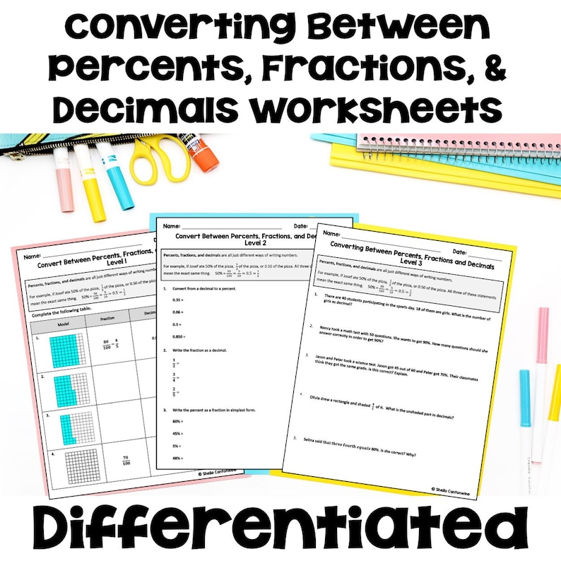 Converting Between Percents, Fractions, and Decimals Worksheets ...
