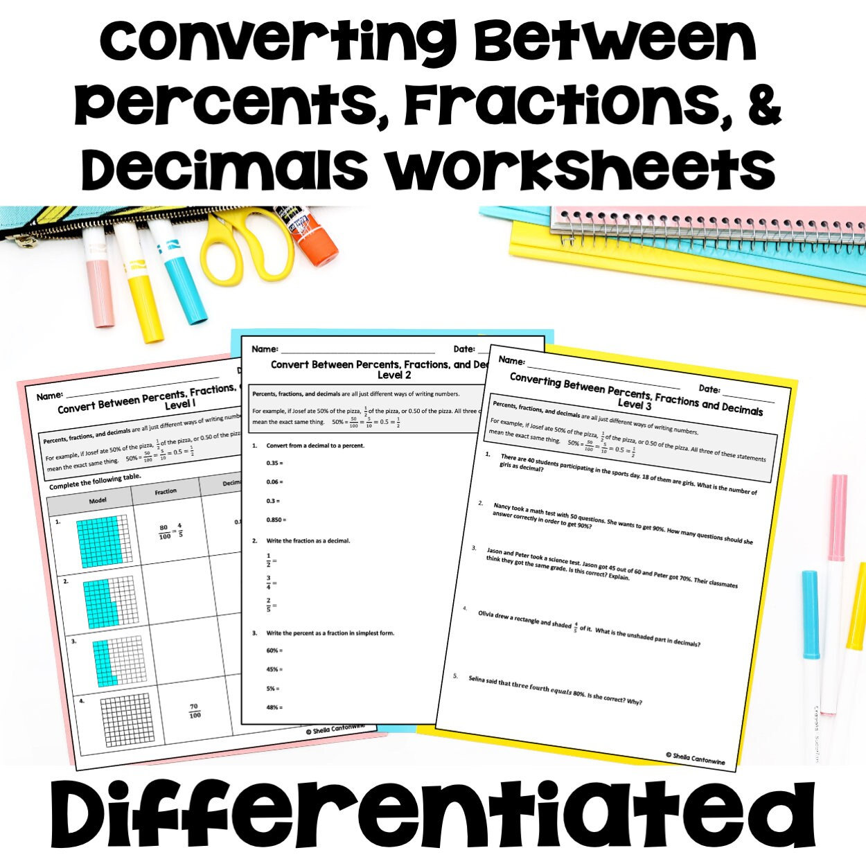 Converting Between Percents, Fractions, and Decimals Worksheets ...