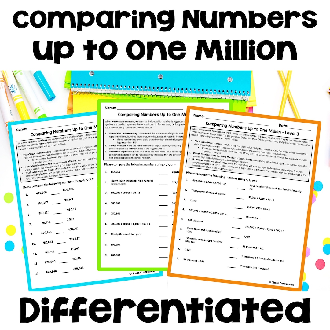 Comparing Numbers up to One Million - Differentiated Worksheets - Etsy