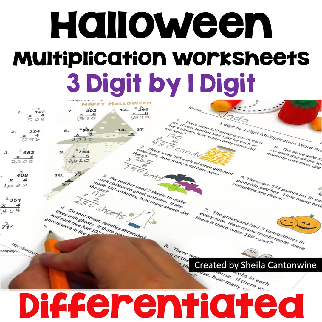 Halloween Math Worksheets for 3 Digit by 1 Digit Multiplication - Etsy
