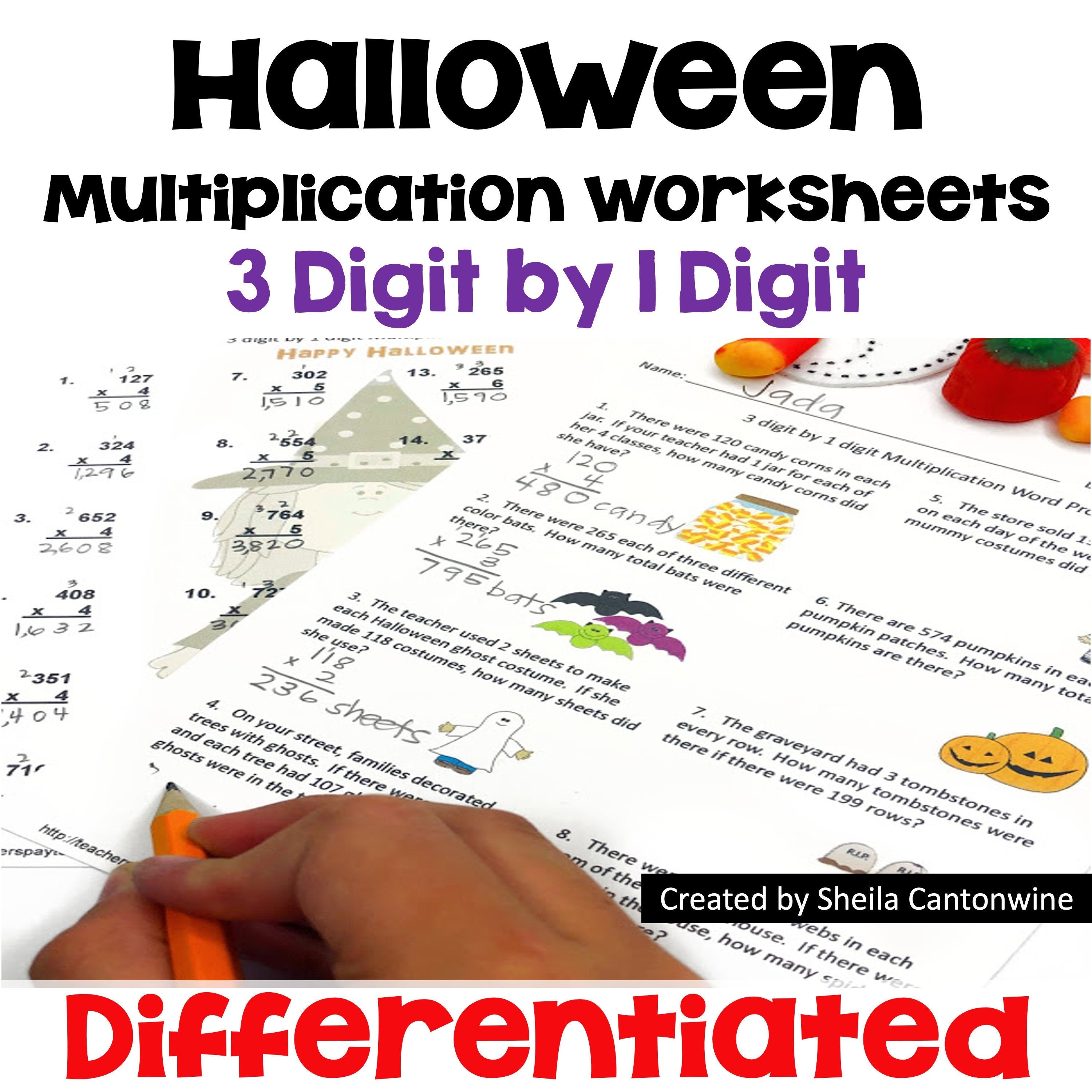Halloween Math Worksheets for 3 Digit by 1 Digit Multiplication - Etsy