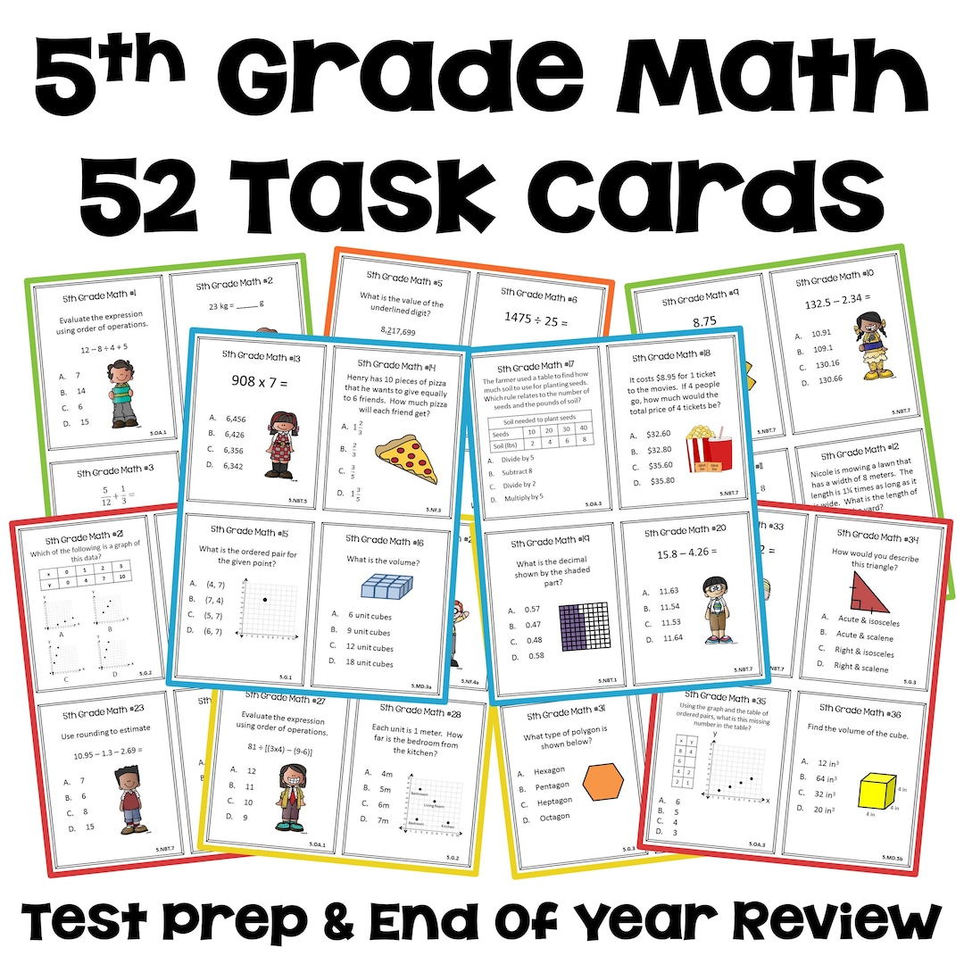 5th Grade Math Task Cards for End of Year Review and Test Pep - Etsy