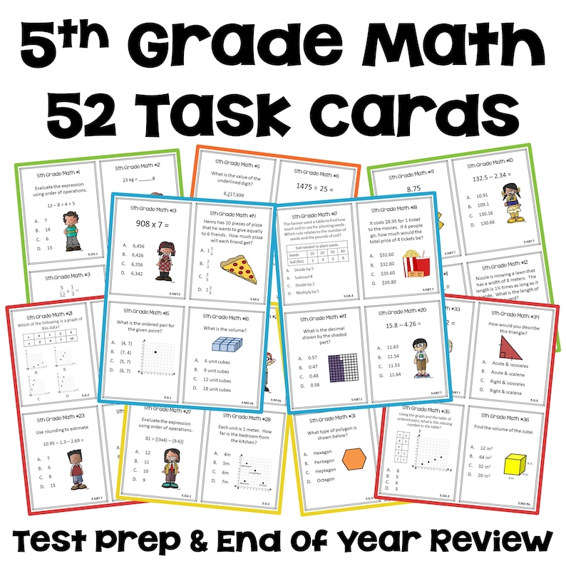 5th Grade Math Task Cards for End of Year Review and Test Pep - Etsy