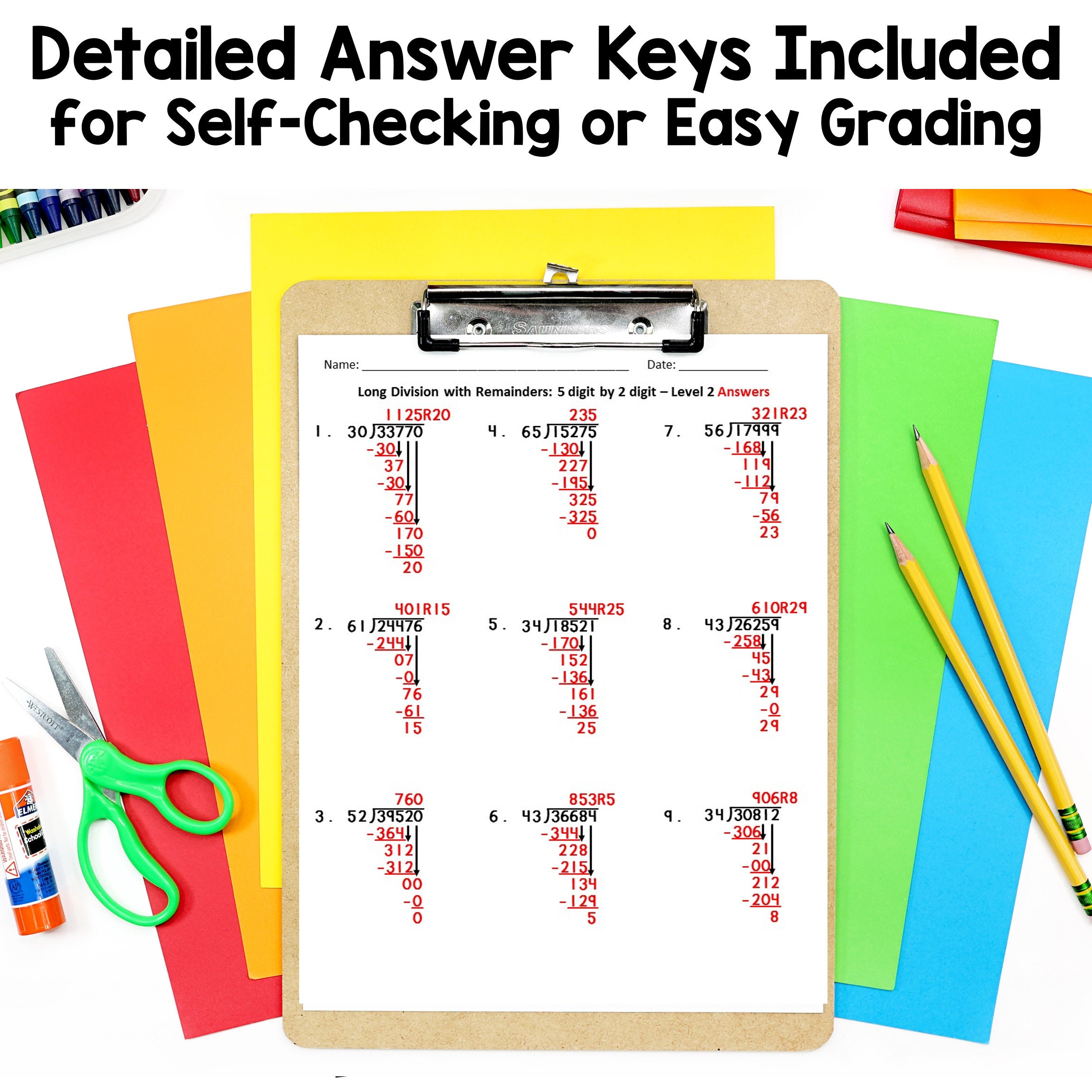 5 Digit by 2 Digit Long Division Worksheets With Detailed Answer Keys ...