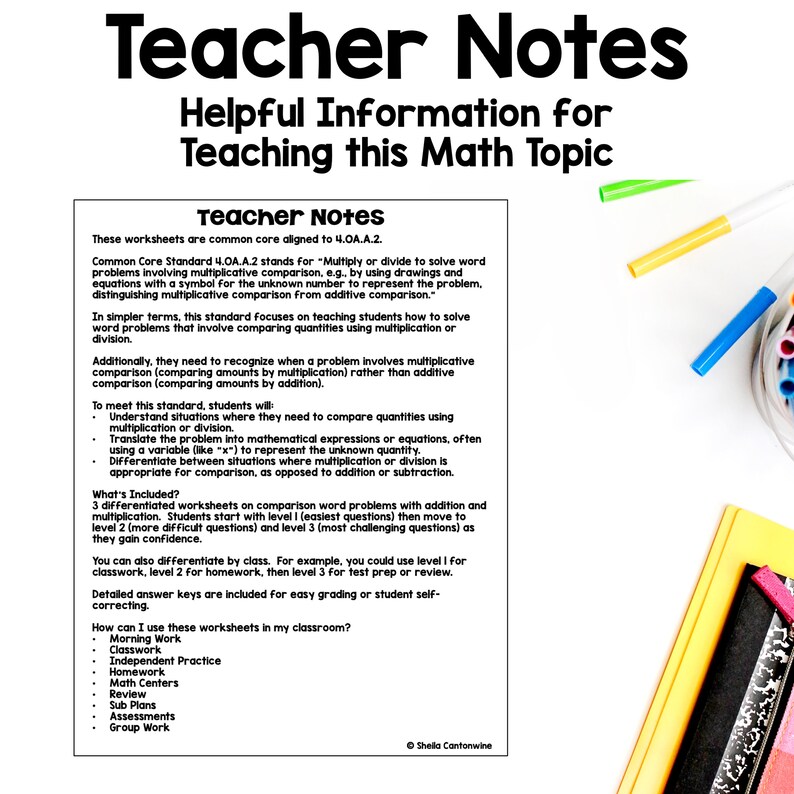 Multiplicative Comparison Worksheets - Differentiated - Etsy