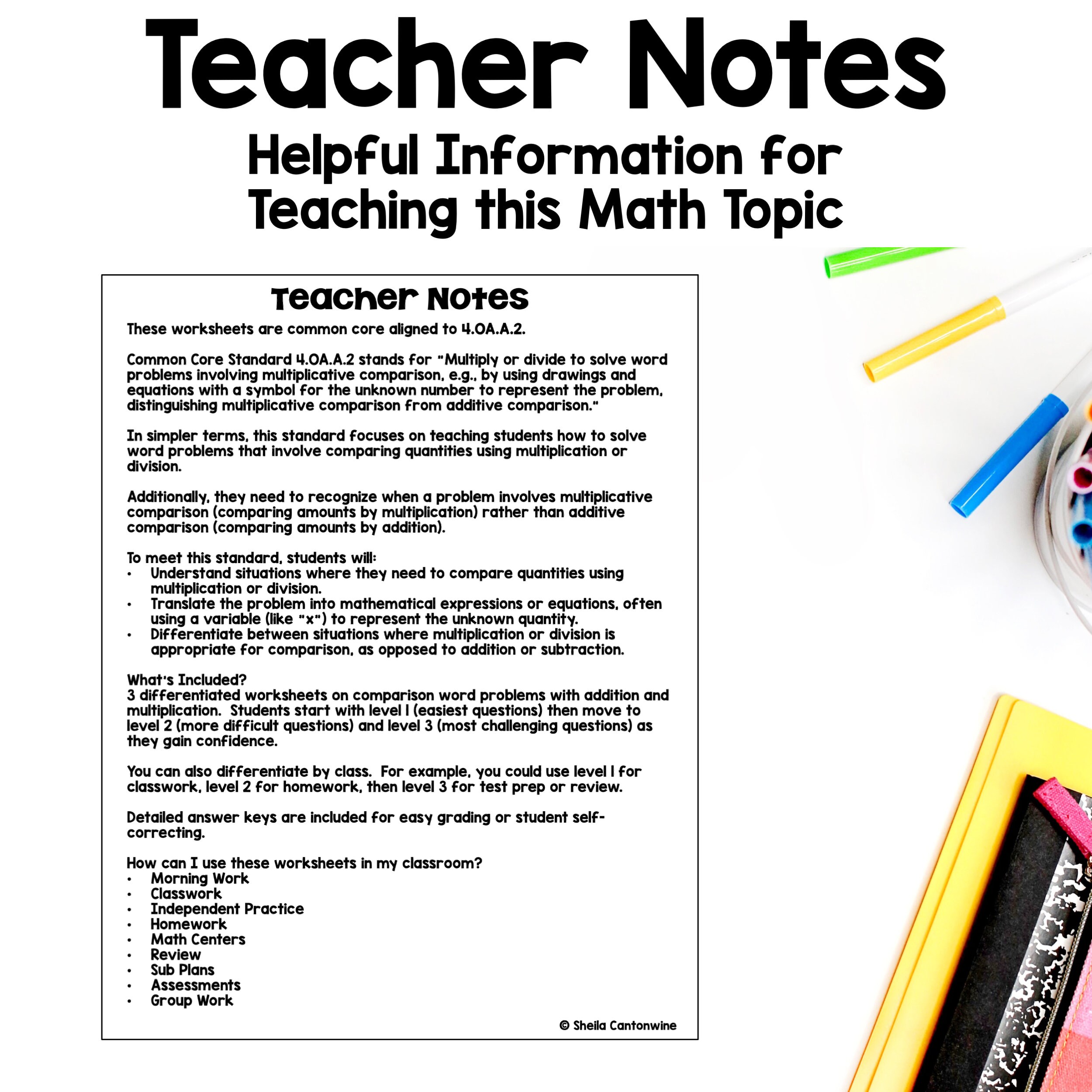 Multiplicative Comparison Worksheets - Differentiated - Etsy