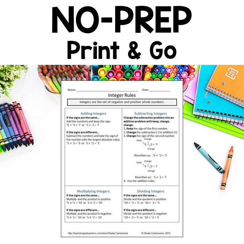 Integer Rules Worksheet - Etsy