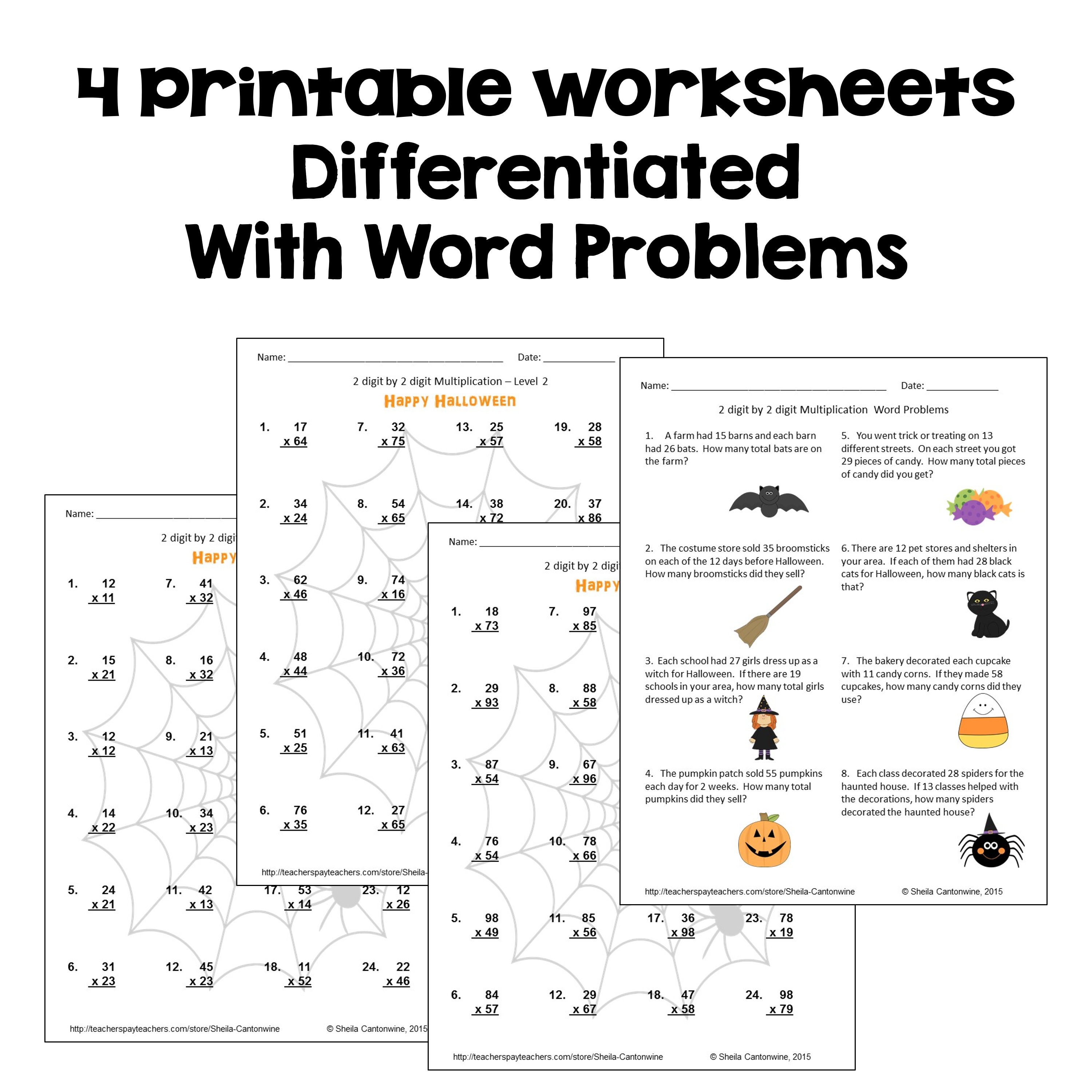 Halloween Math: 2-digit Multiplication Worksheets - Etsy