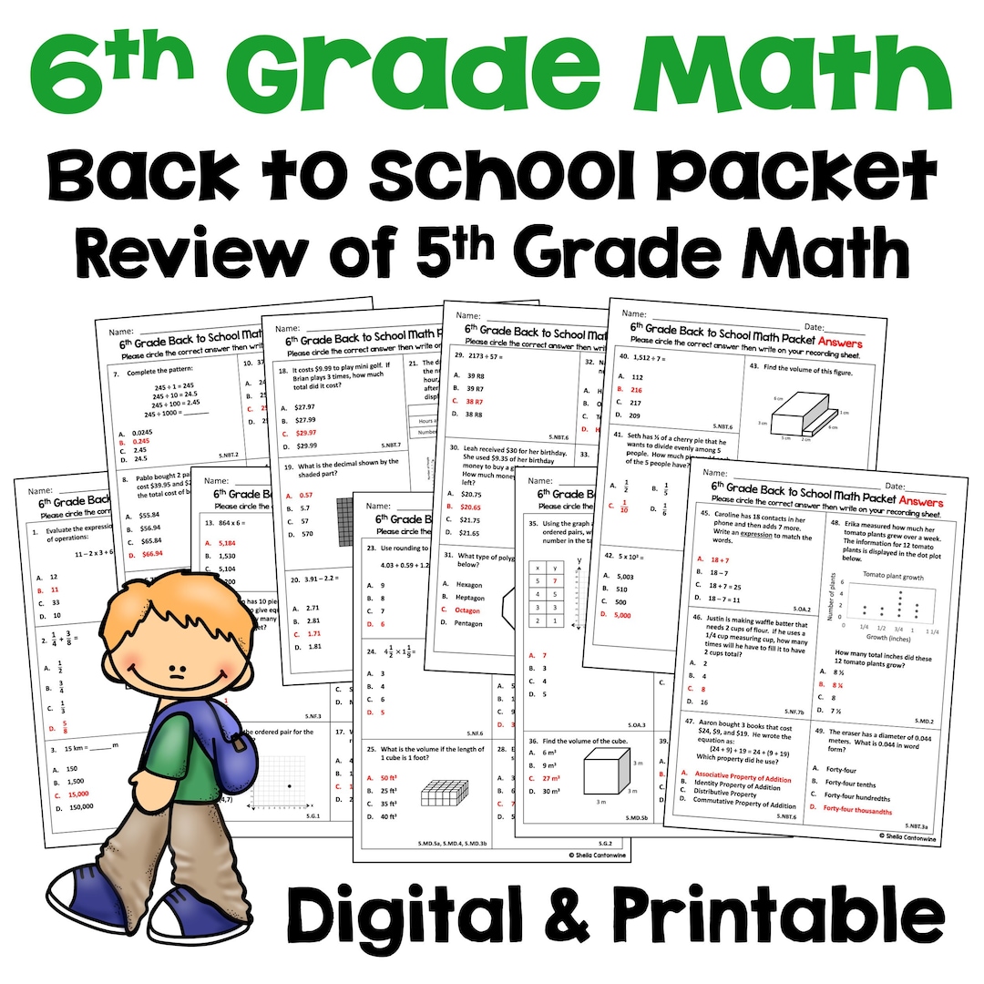 6th Grade Math: 5th Grade Review - Back to School Activities - Etsy