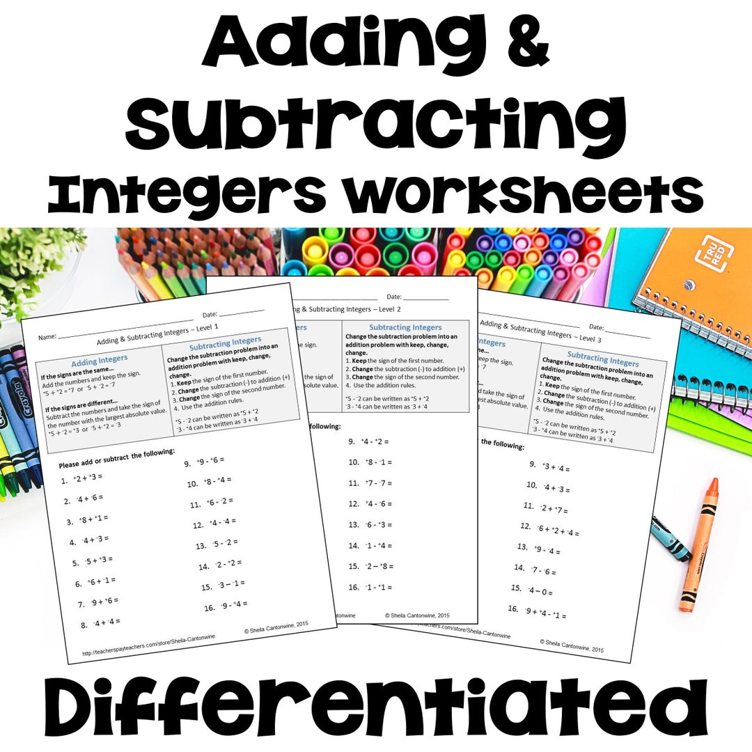 Adding and Subtracting Integers Worksheets - Differentiated - Etsy