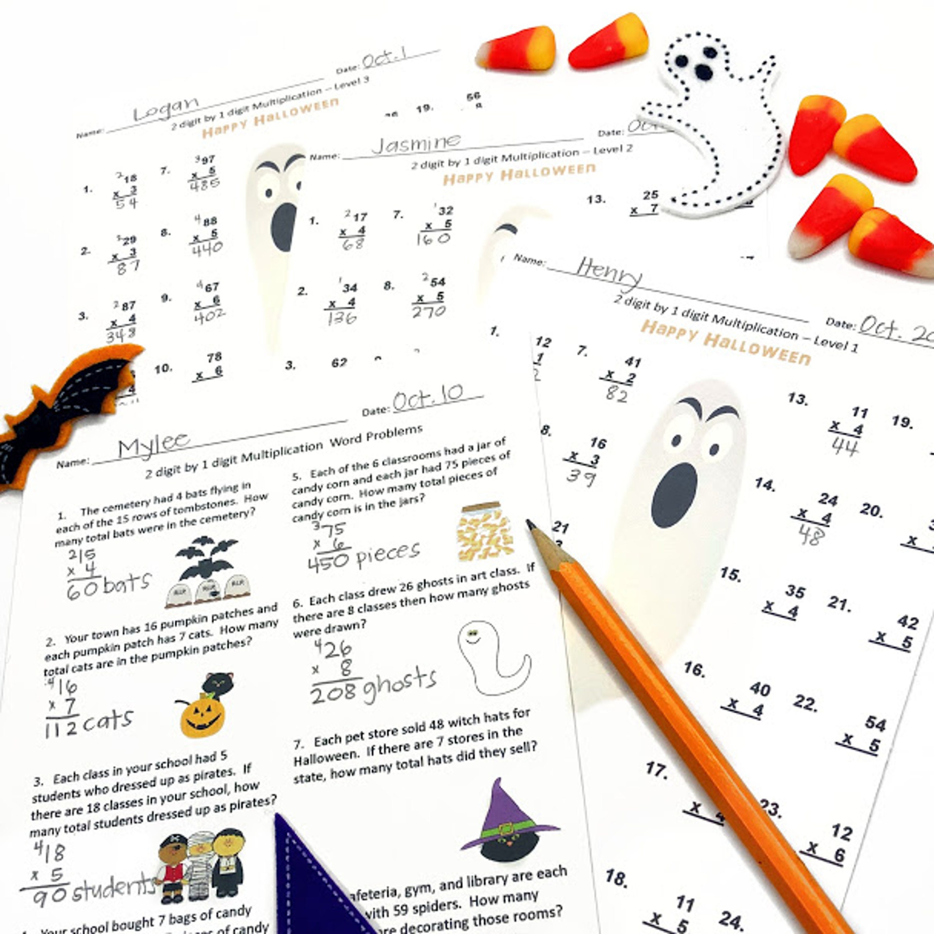 Halloween Math Worksheets for 2 Digit by 1 Digit Multiplication - Etsy