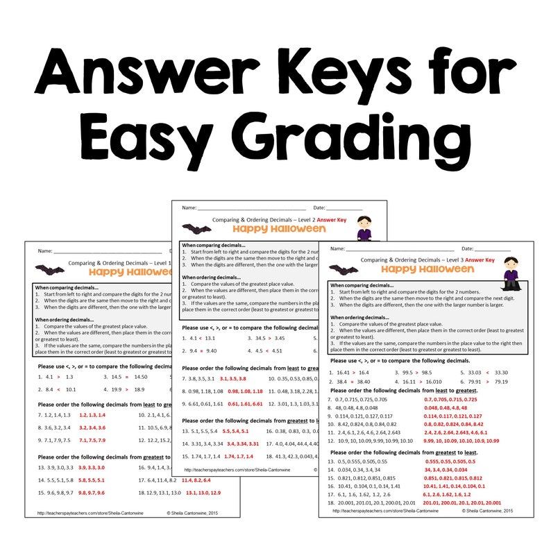 Halloween Math Worksheets for Comparing and Ordering Decimals - Etsy