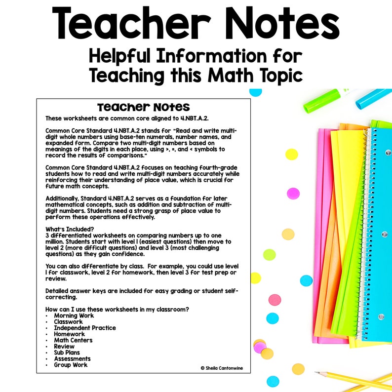 Comparing Numbers up to One Million - Differentiated Worksheets - Etsy