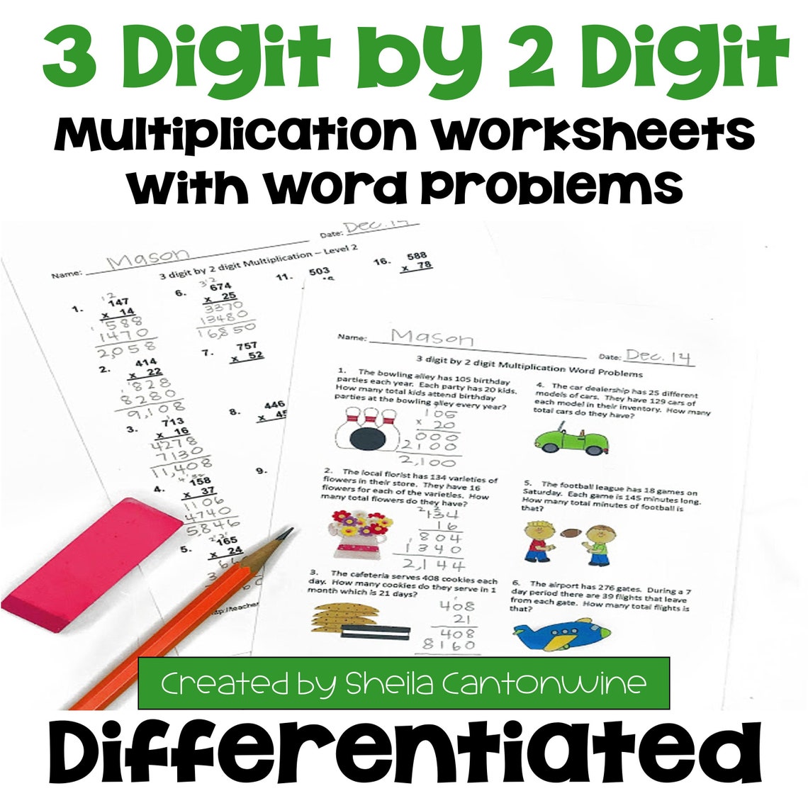 3 Digit by 2 Digit Multiplication Worksheets Differentiated - Etsy