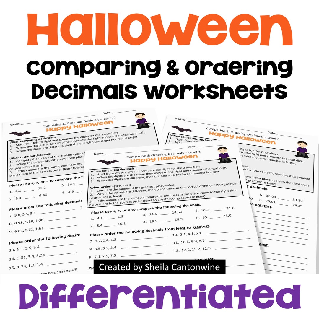 Halloween Math Worksheets for Comparing and Ordering Decimals - Etsy