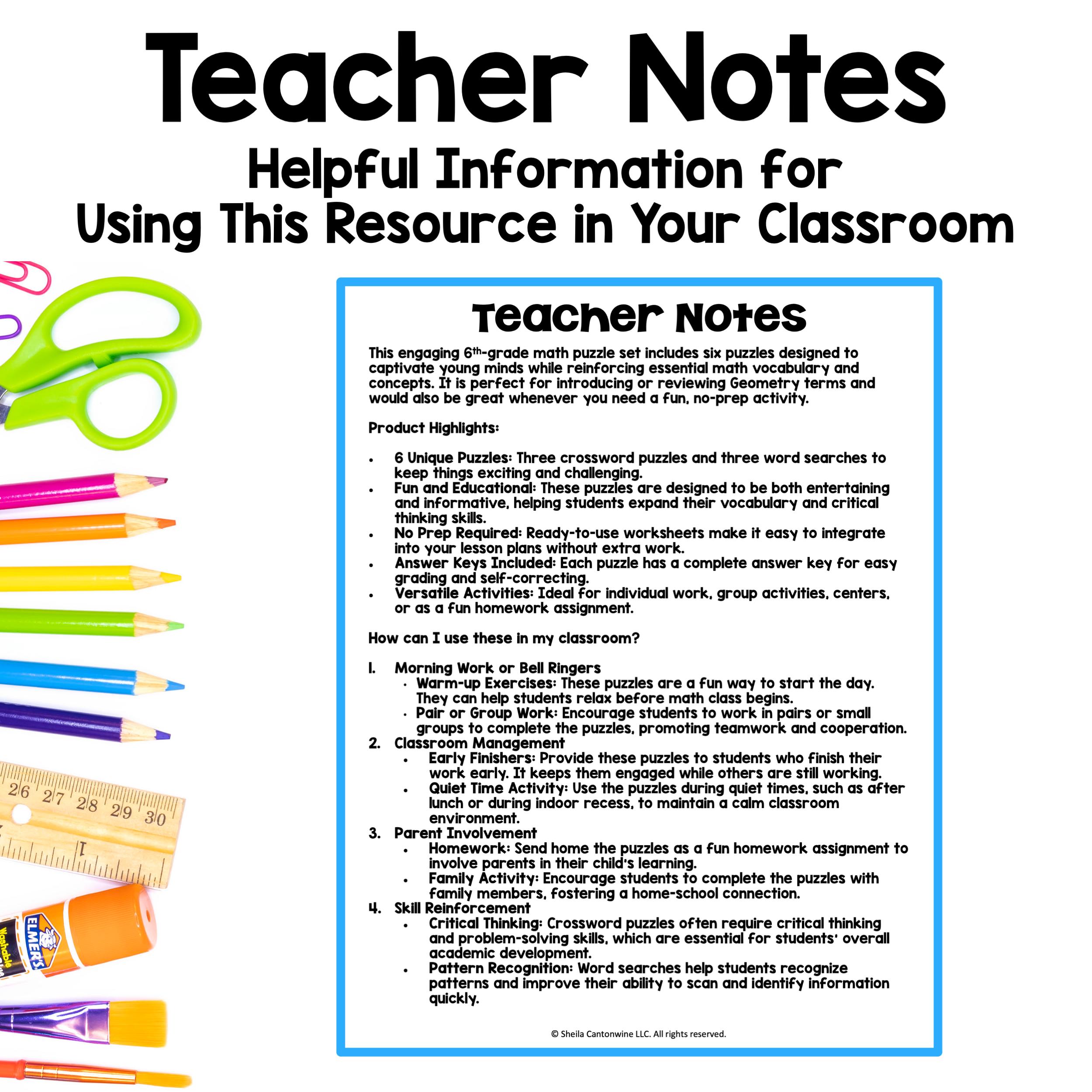 6th Grade Math Vocabulary Crossword Puzzles and Word Searches - No Prep ...