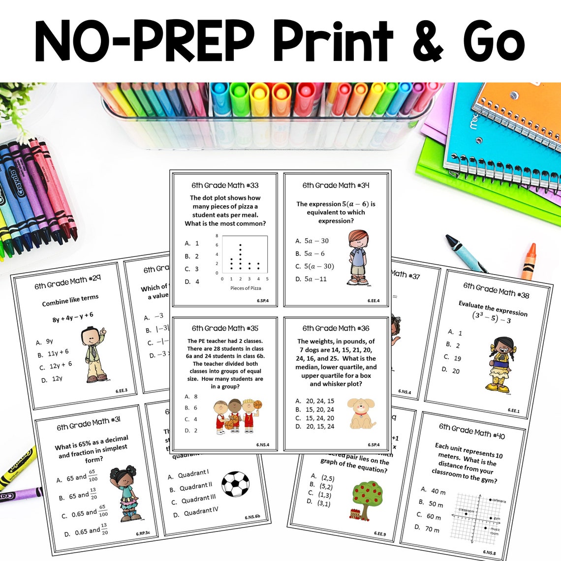 6th Grade Math Task Cards for End of Year Review and Test Prep - Etsy