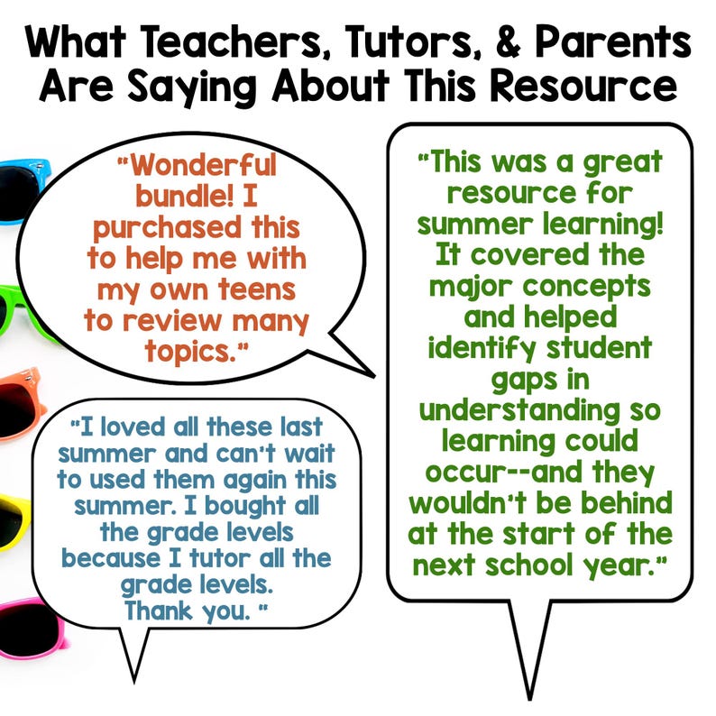 Summer Math Worksheet Bundle - Review of 3rd, 4th, 5th, 6th, and 7th ...