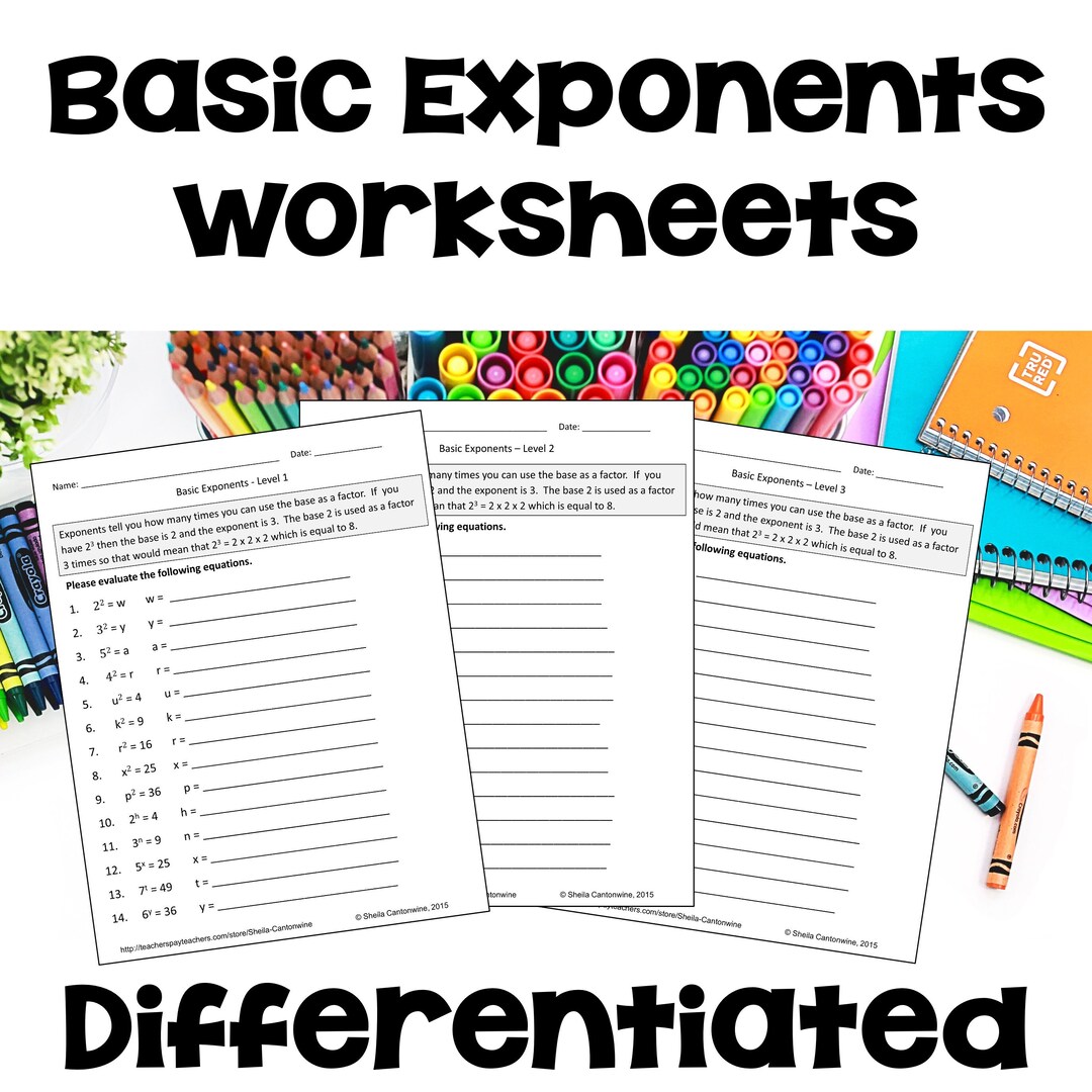 Basic Exponents Worksheets - Differentiated - Etsy