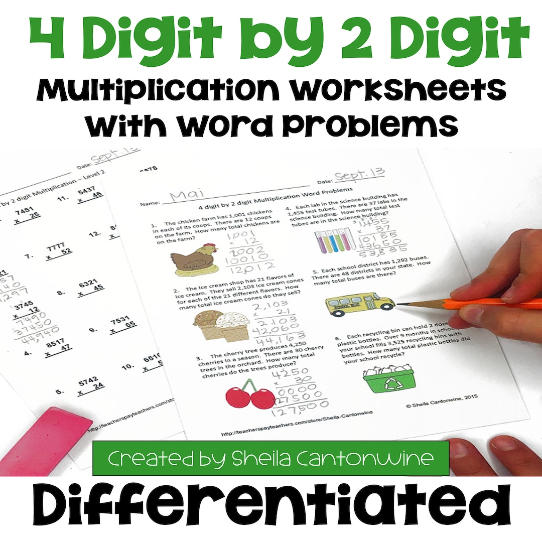 4 Digit by 2 Digit Multiplication Worksheets Differentiated - Etsy