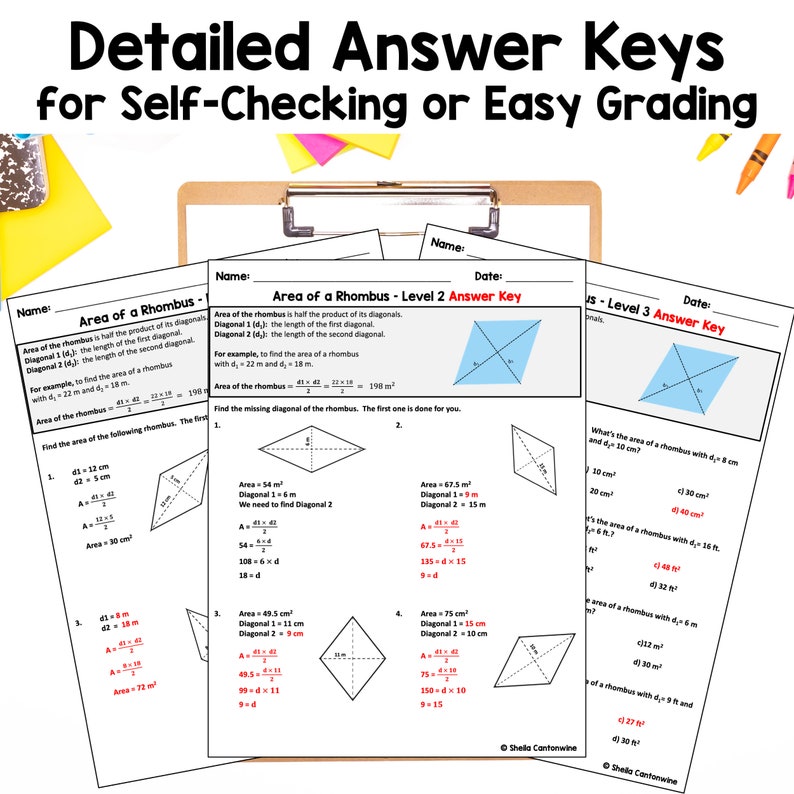 Area of a Rhombus Worksheets - Differentiated - Etsy
