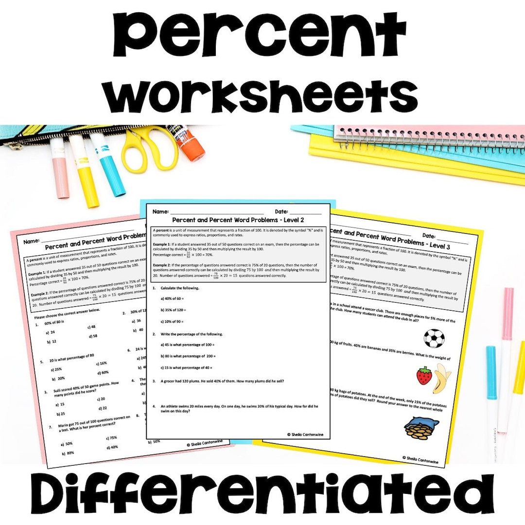 Percent Worksheets - Differentiated - Etsy