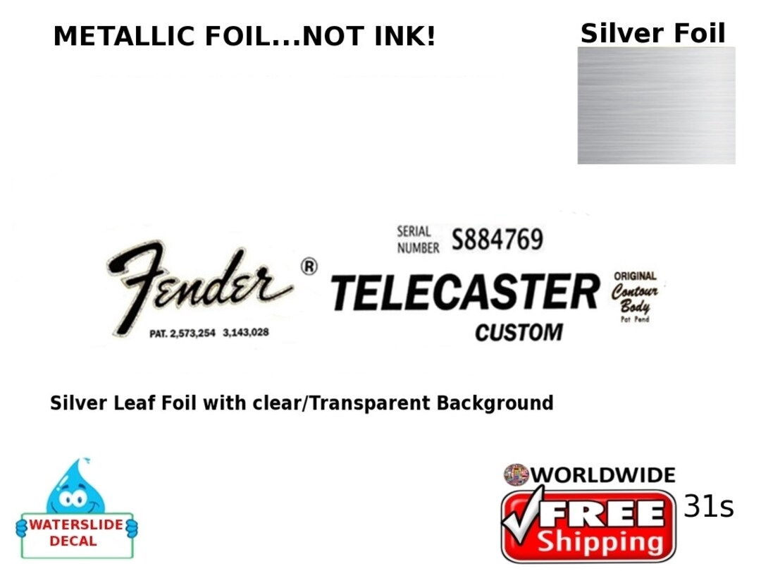 Fender Telecaster Guitar Decal Head Stock Restoration Water Slide Decal ...