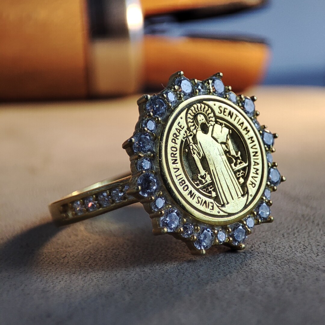 Personalized Saint Benedict Medal Saint Catholic Women 925 Silver Ring ...