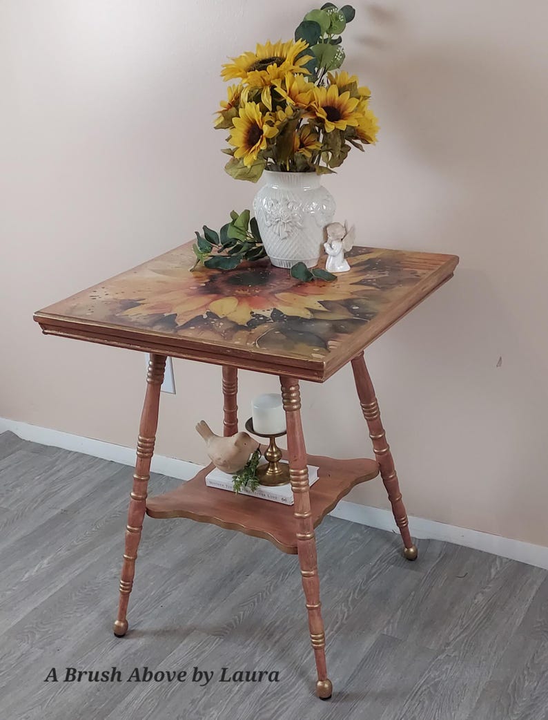 Sunflower Accent Table: Square Fall Decor, Gold Gilding - Etsy