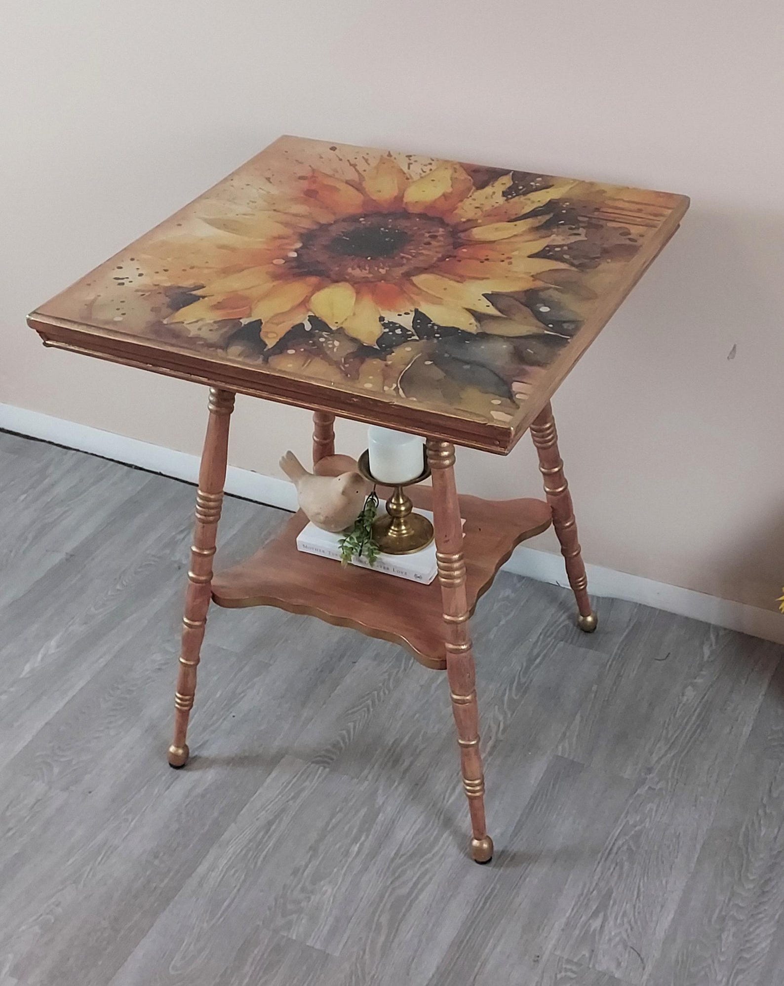 Sunflower Accent Table: Square Fall Decor, Gold Gilding - Etsy