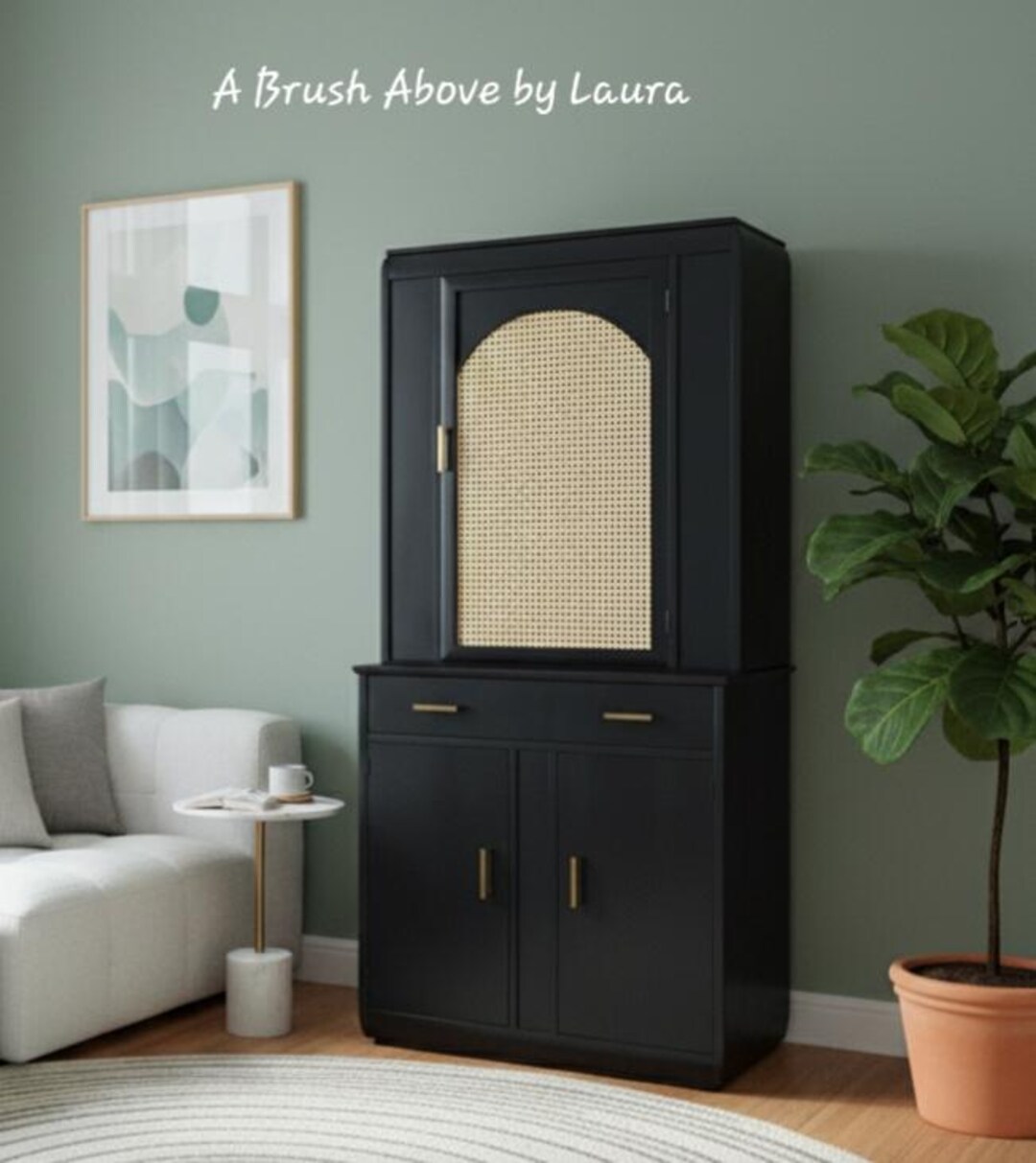 MCM China Cabinet, Black With Natural Cane**shipping Additional - Etsy