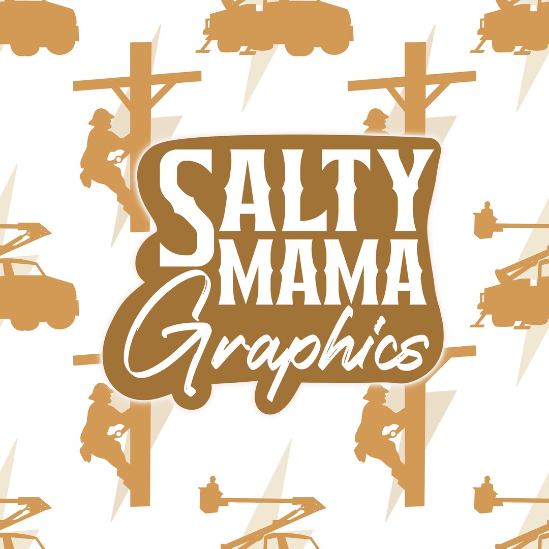 Lineman Climbing and Bucket Truck Seamless Pattern Lightning Bolt ...